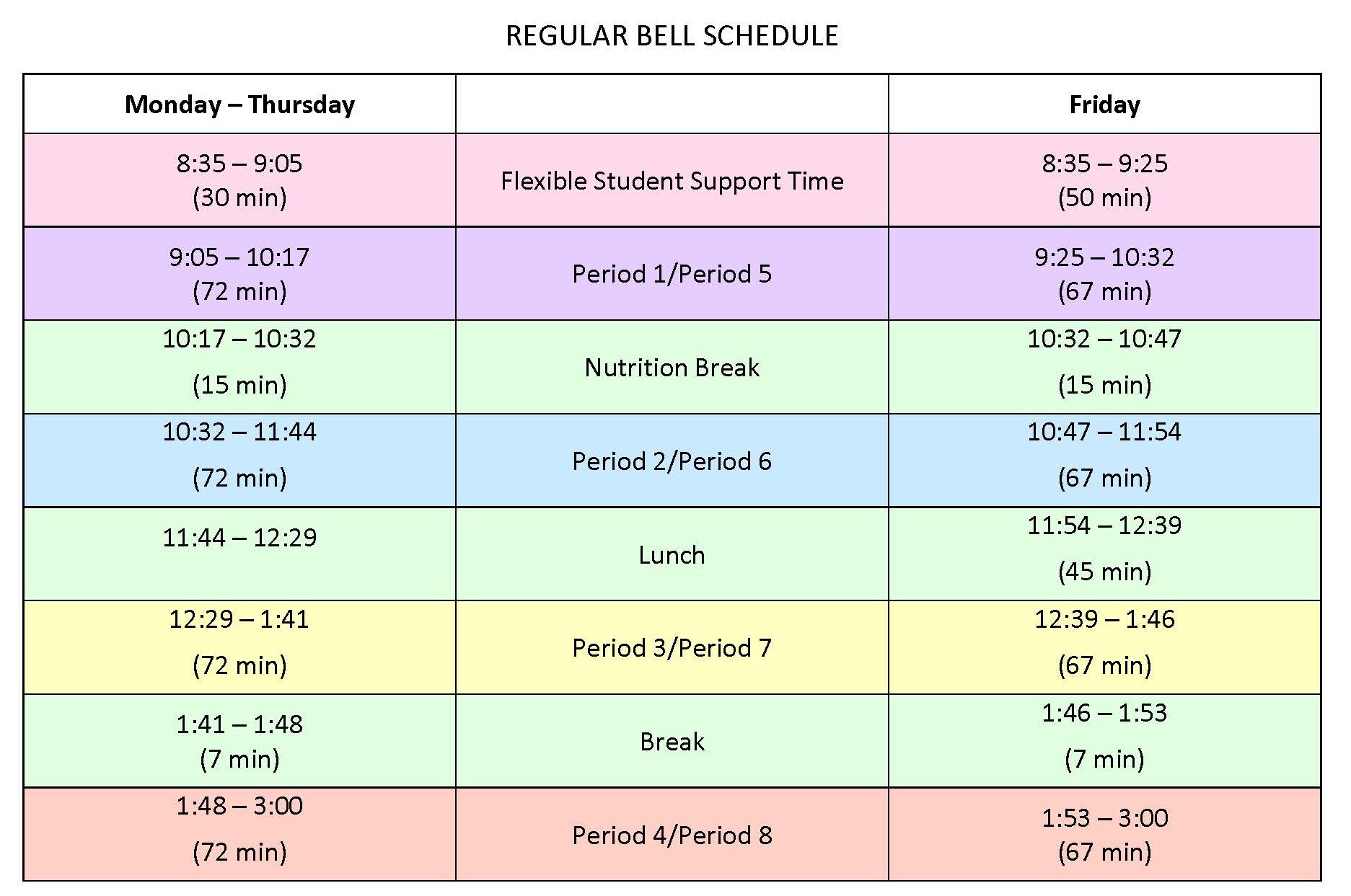 2024-2025 Bell Schedules | Burnaby Mountain Secondary School