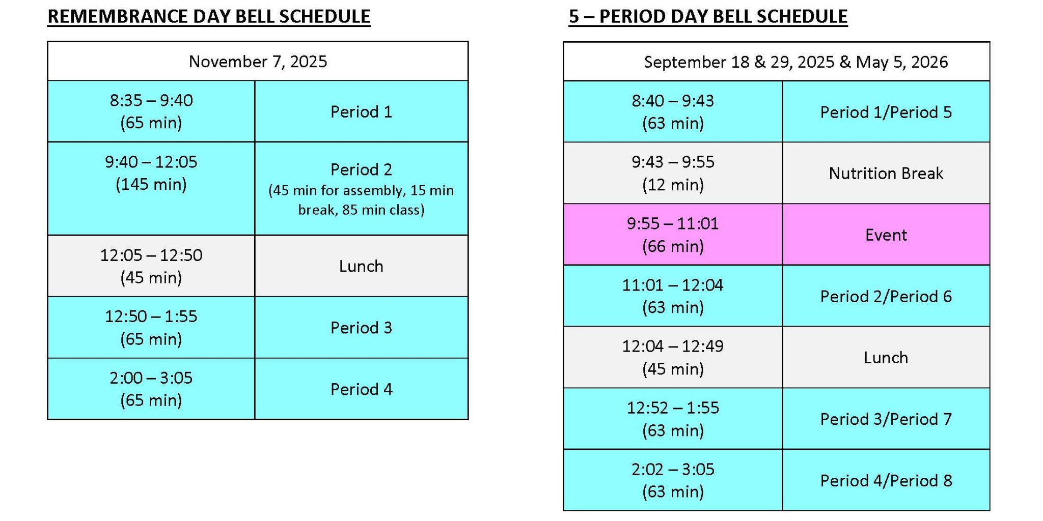 Bell Schedules | Burnaby Mountain Secondary School
